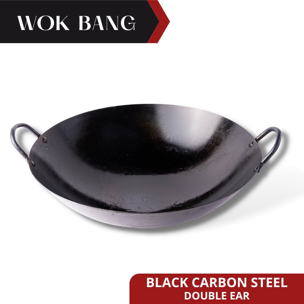 Wok Bang Black Carbon Steel Double Ear Non Stick Wok Pan | Shopee ...