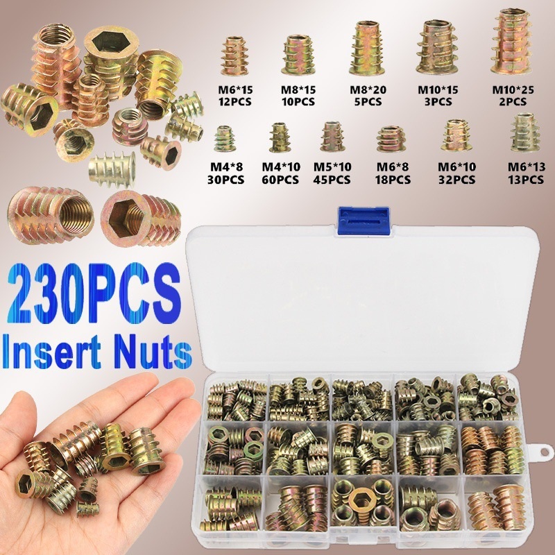 230pcs Hexagon Socket Nut Zinc Alloy Inner Outer Thread with Inner Nut ...