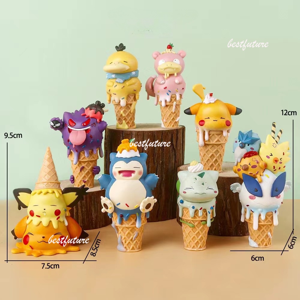 8 Piece/set Pokemon Action Figure Ice Cream Pikachu Psyduck Bulbasaur ...