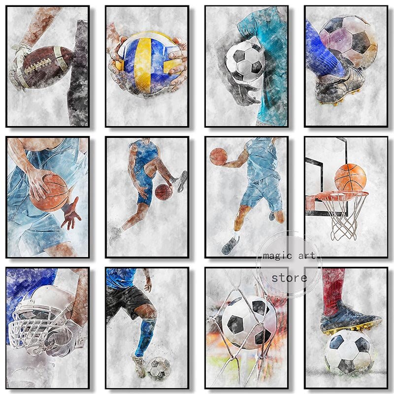 Sports Art Posters American Football Helmet Goalkeeper Volleyball ...