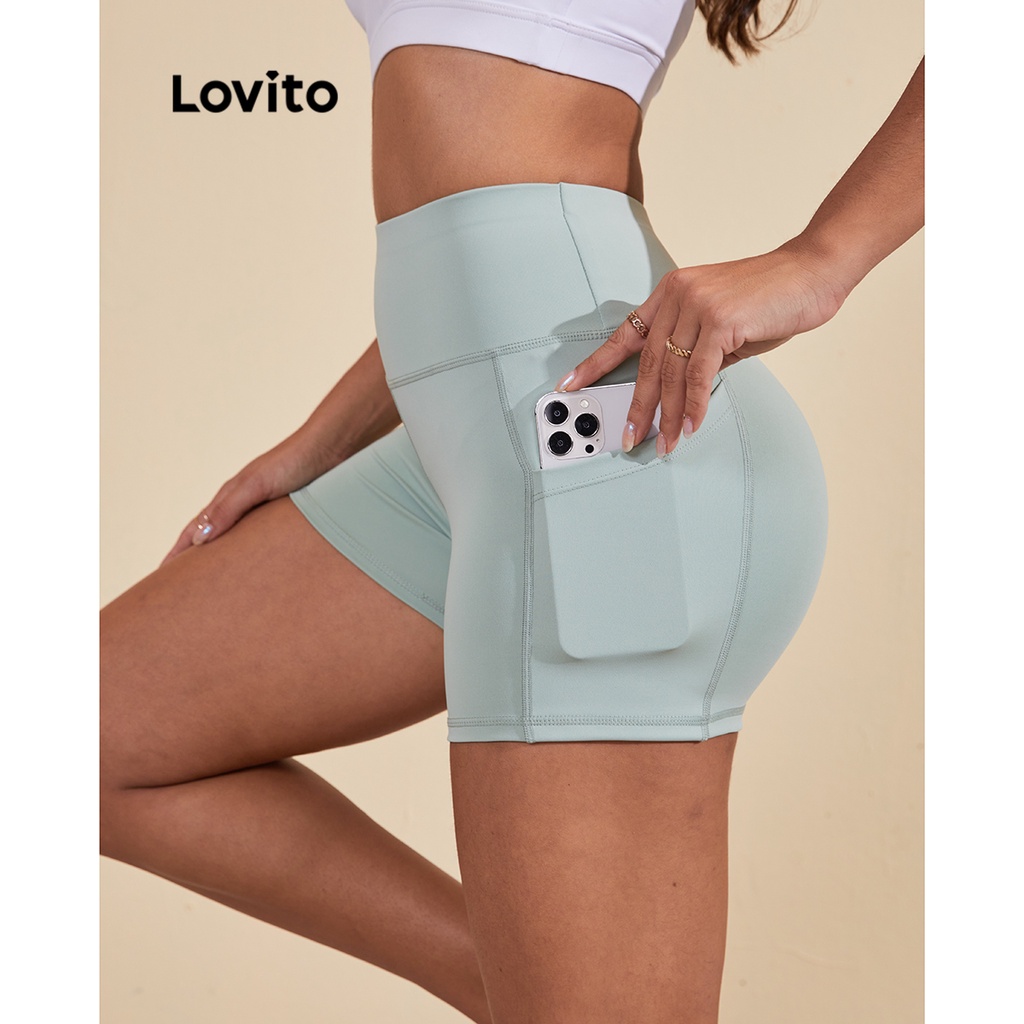 Lovito Women Sporty Plain Pocket Sports Leggings Lna27310 Green