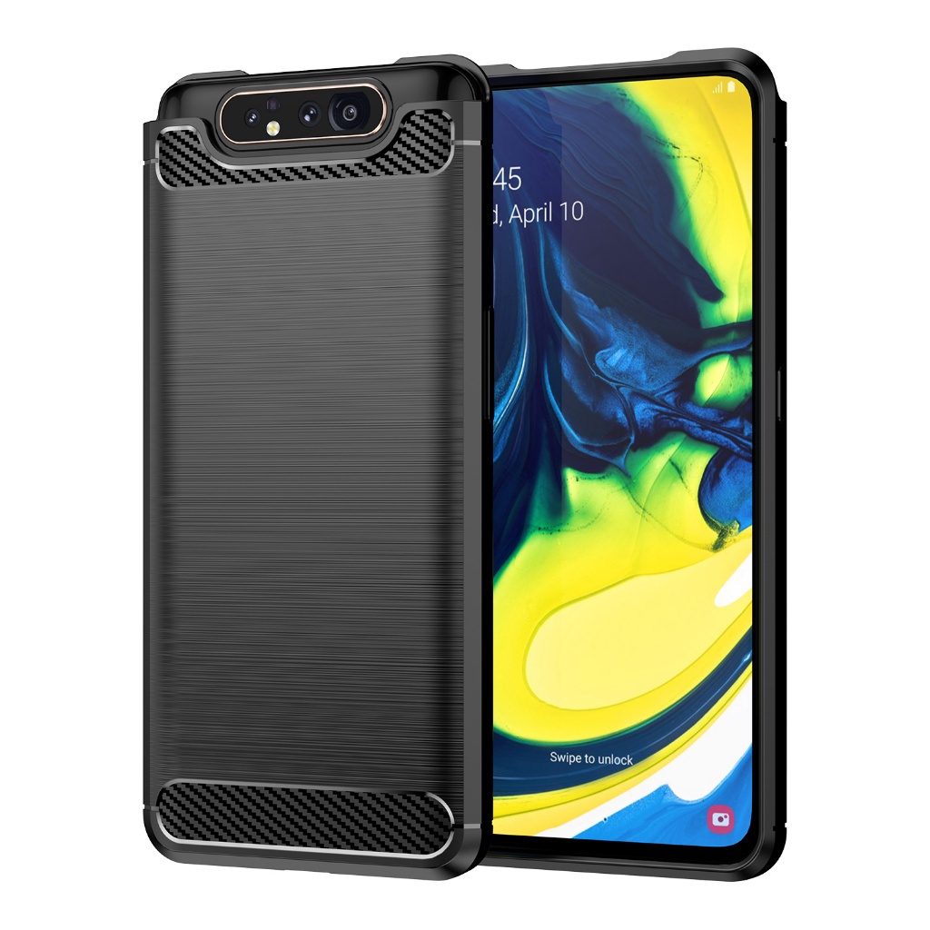 For Samsung Galaxy A80, Brushed Carbon Fiber Protective Case Soft Case ...