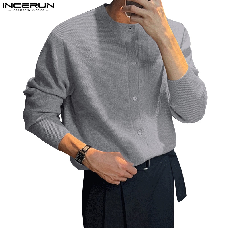 INCERUN Men's Solid Simple Knit Long Sleeve Cardigan | Shopee Philippines