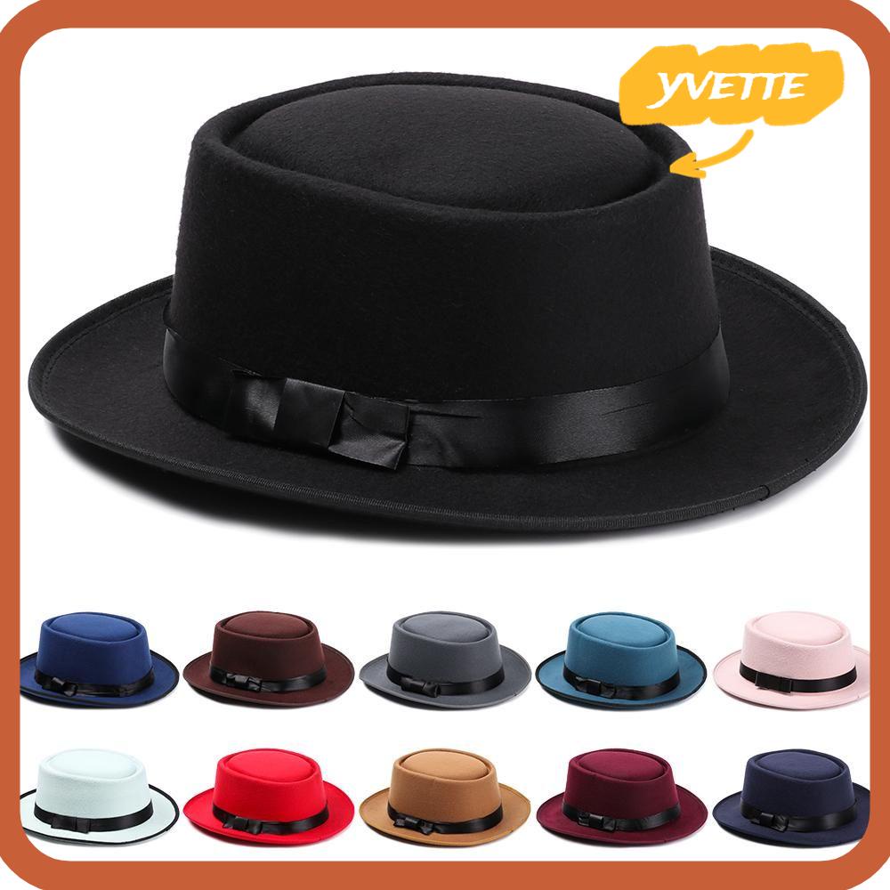 YVE Fedora Hat Vintage Women Men Woolen Wide Brim Flat Top Dress Dance Party Cowboy Hat | Shopee ...
