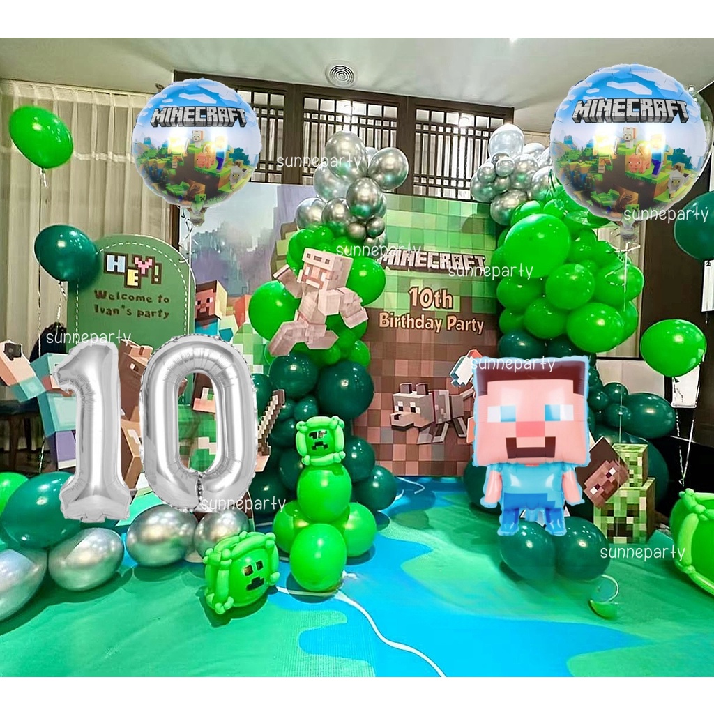 Minecraft Theme Green Latex Balloon 0-9th 32inch Number Balloon Garland ...