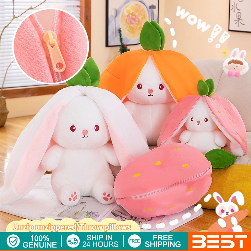 2 in 1 Strawberry Rabbit Plush Toy Cute Transformed into Fruit Rabbit ...