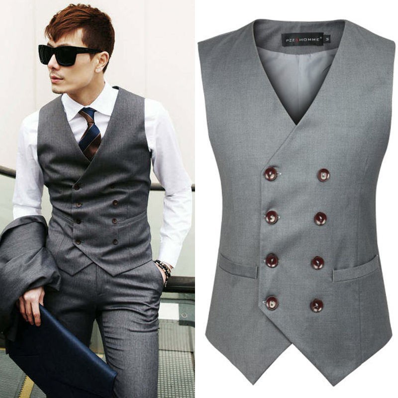 European American Style Men's Suit Vest, Double-Breasted Business Vest ...