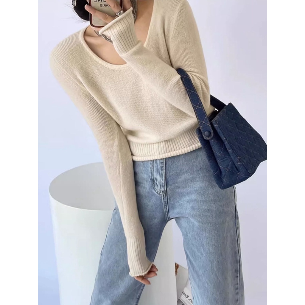 Knitted Sweater Hot!New Style Low Collar Short Straight Cut Round Neck ...