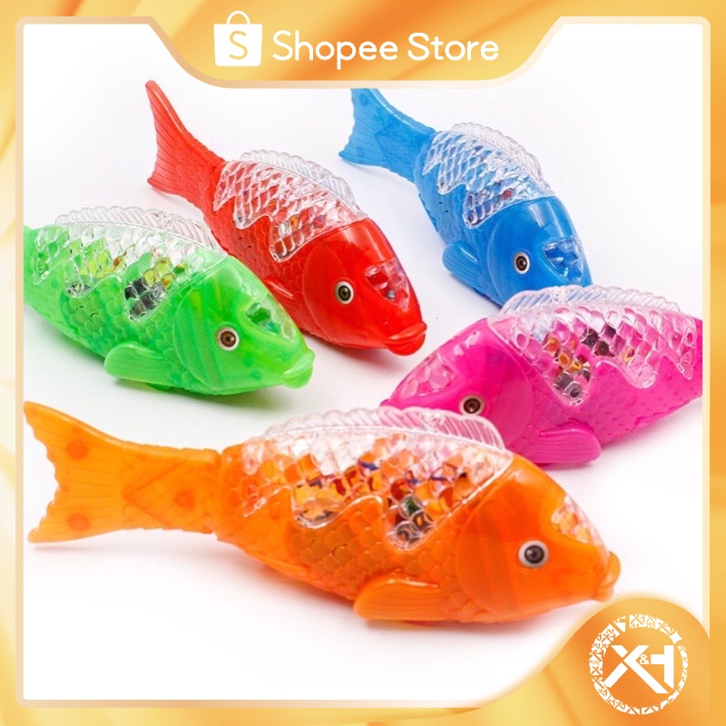 Colorful funny fish toys on wheels with lights and sounds fish tail ...