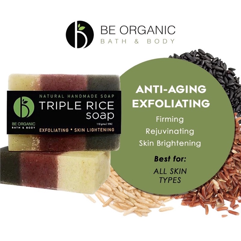♟Be Organic Triple Rice Soap 110g For Exfoliating Skin Lightening ...