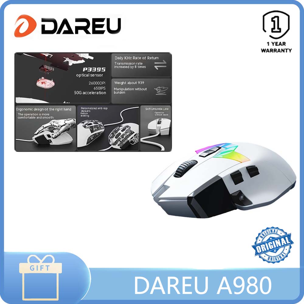 Dareu A980 electronic game sensor mechanical mouse, wired mouse, TFT screen, esports, PC, RGB ...