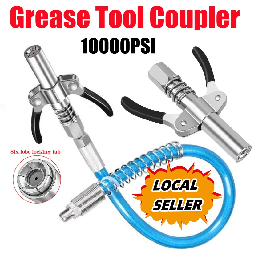 Grease Gun Coupler locks onto Zerk fittings. Grease goes Long-lasting ...