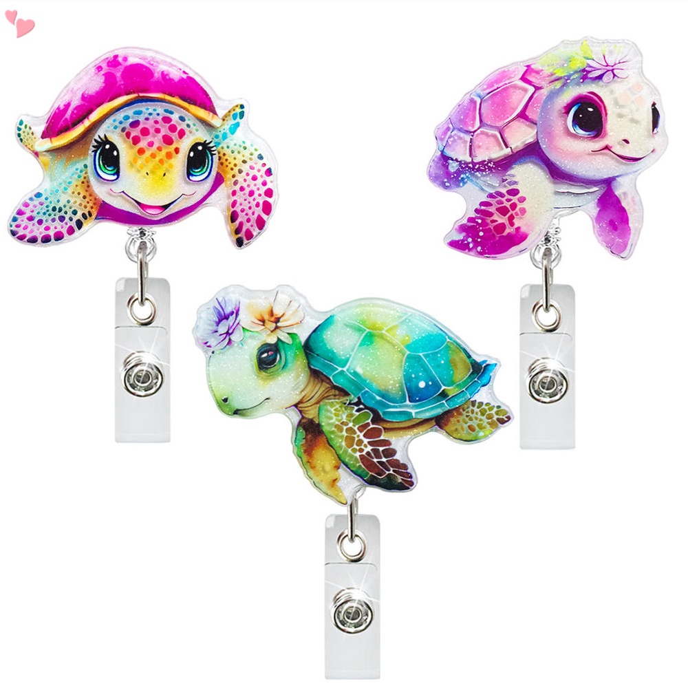 Acrylic Colorful Sea Turtle Sea Creature Badge Reel Rotating ID Badge ...