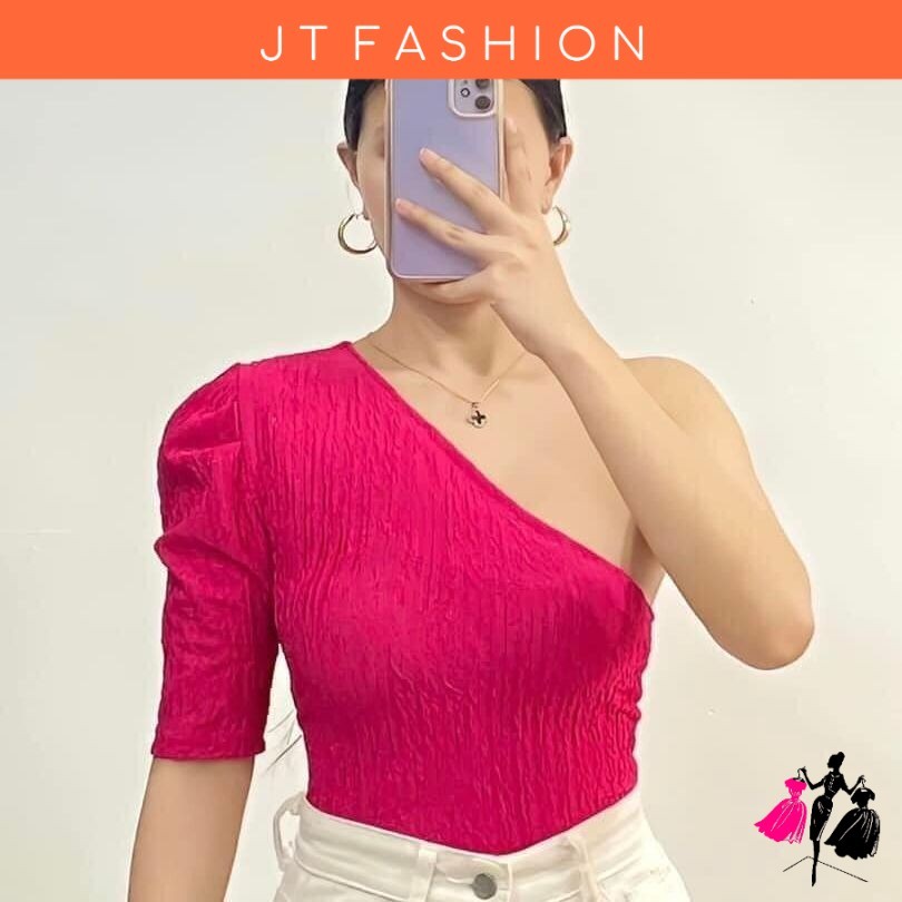 JT Fashion Chenee One Side Puff Top Bark Crepe Fabric | Shopee Philippines