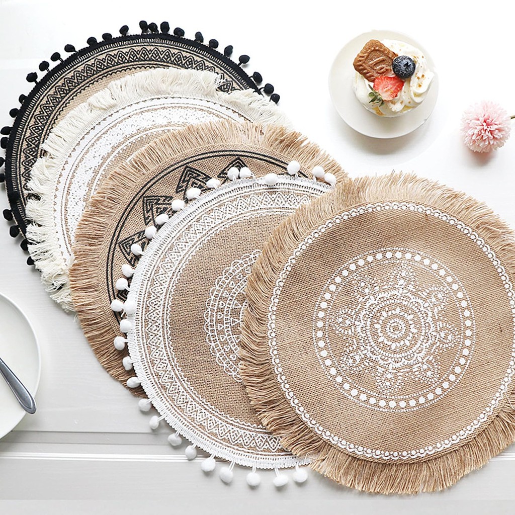 Nordic Table Mat Retro Woven Placemat Tassel Heat Insulation Coasters ...