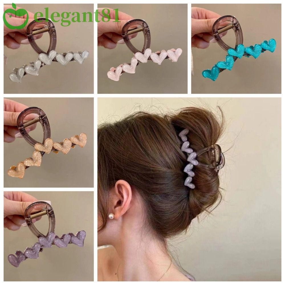 ELEGANT81 Love Heart Hair Claw, Plastic Shark Clip Heart Claw Clip ...