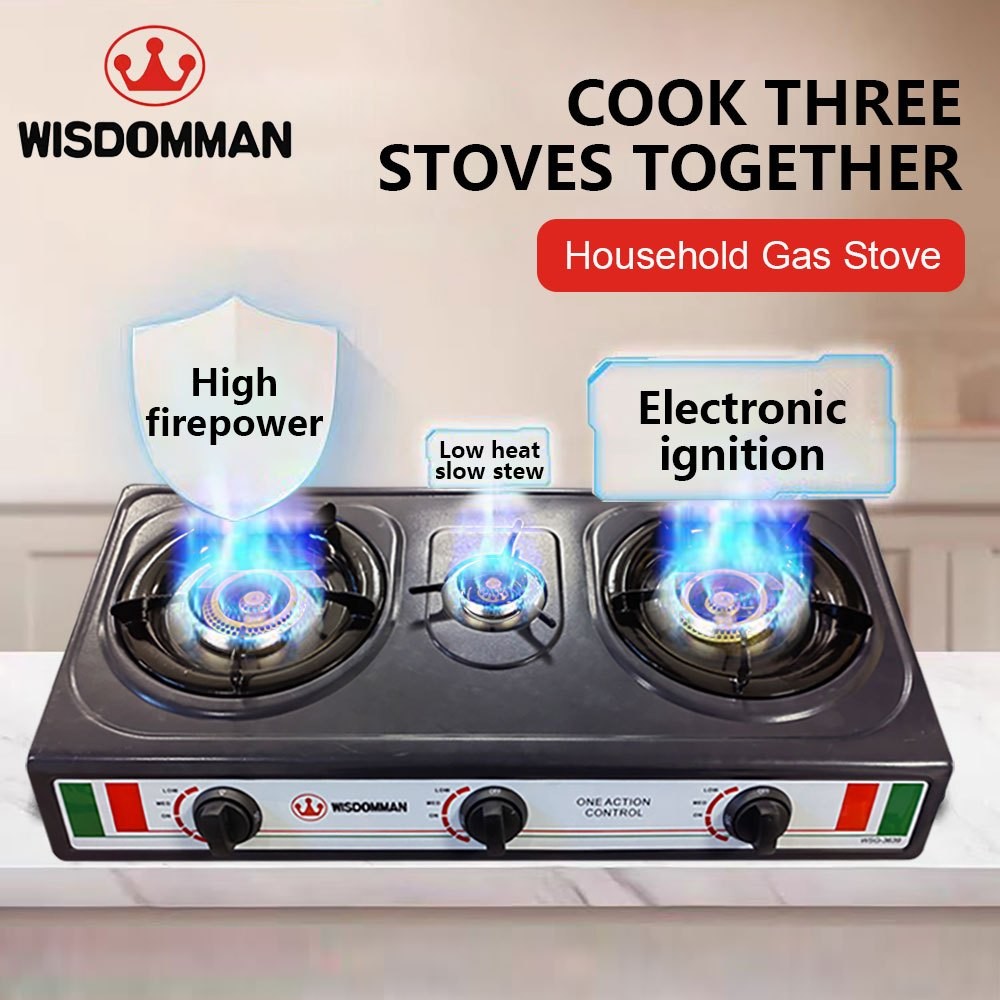 WISDOMMAN Three head gas stove desktop liquefied gas stove multi ...