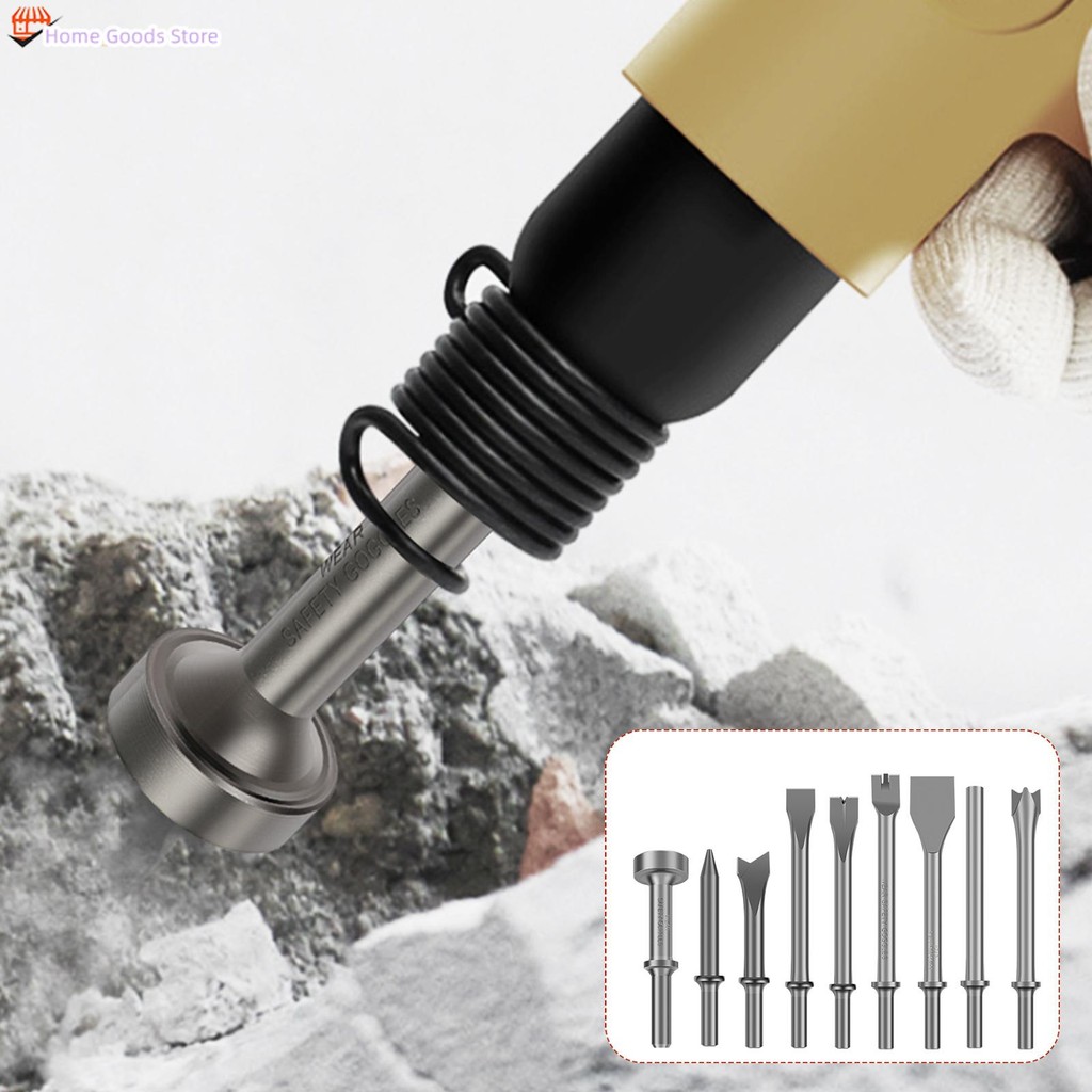 9Pcs Pneumatic Chisel Set Metal Air Hammer Bits Set Air Chisel Bits for Tile Masonry Concrete ...