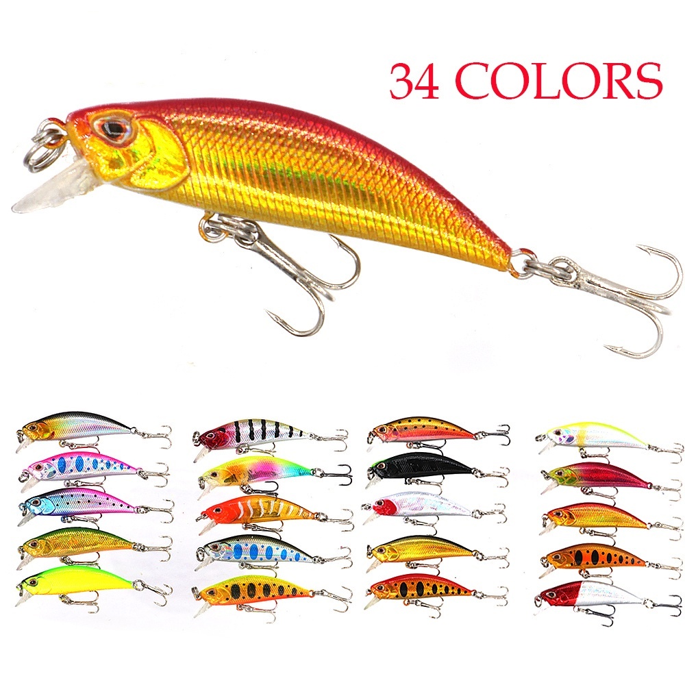 34 Colors 5g/5cm Fishing Lure Sinking Minnow 3D Eyes Laser Trolling Plastic Buzz Bait Lure With ...