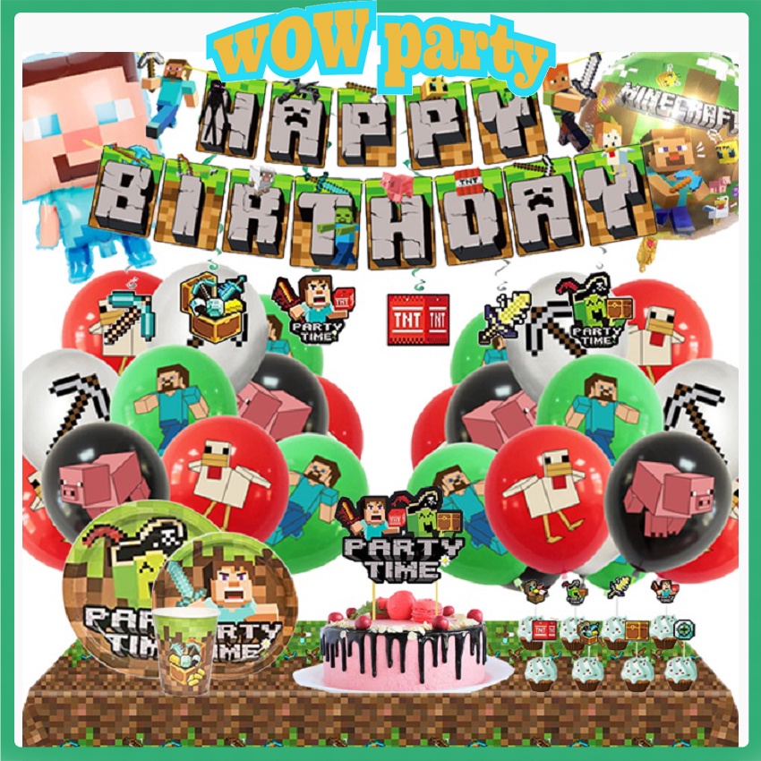 Minecraft Theme Birthday Party Supplies Pixel Style Game Party ...