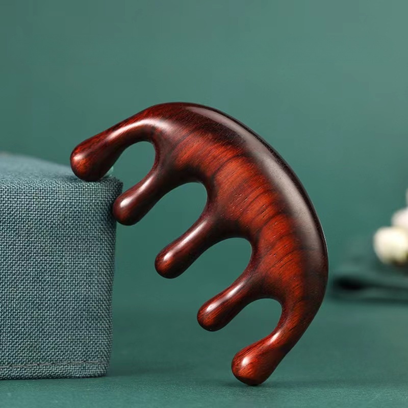 Wooden Massage Hair Comb Natural Sandalwood Gua Sha Wide Five Tooth ...