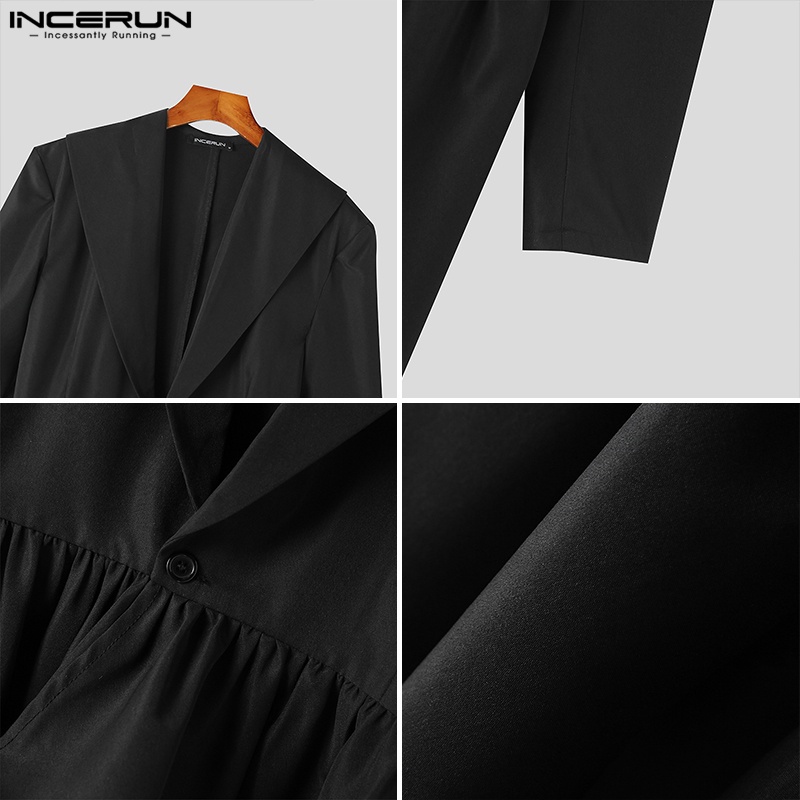 INCERUN Men Vintage Suit Collar Patchwork Ruffle Swallowtail Hem Long ...