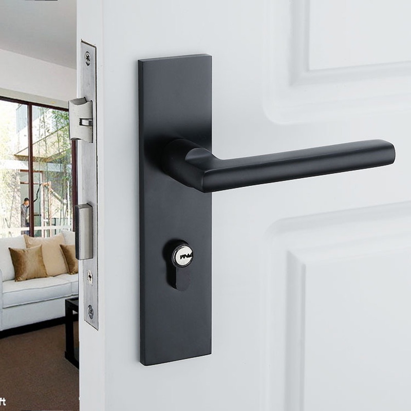 Black solid space aluminum door locks Continental bedroom minimalist ...