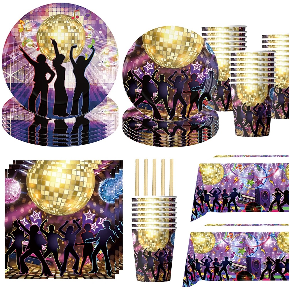 Disco Party Theme Decor Tableware Paper Plate Cup Tablecloth Balloon ...