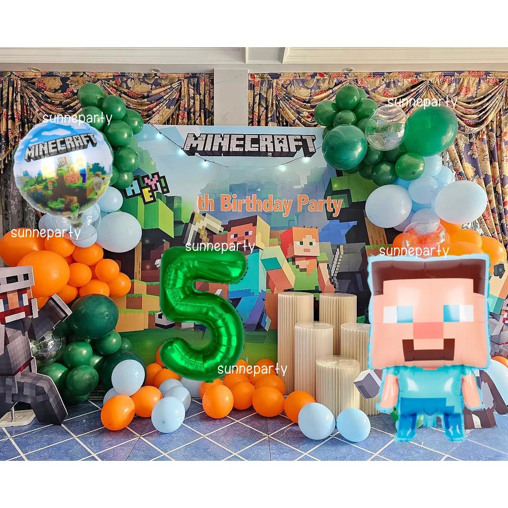 Minecraft Theme Balloons 0-9th 32inch Green Number Balloon Garland Arch ...