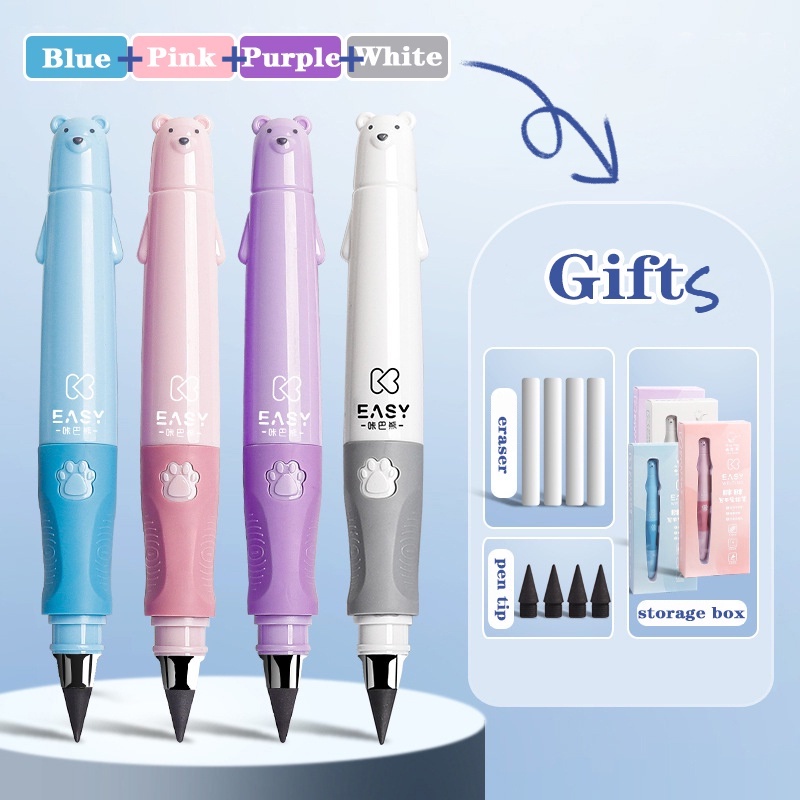Cartoon Bear Pencil Set Kawaii Children's Eternal Pencil 0.5mm HB Grip ...