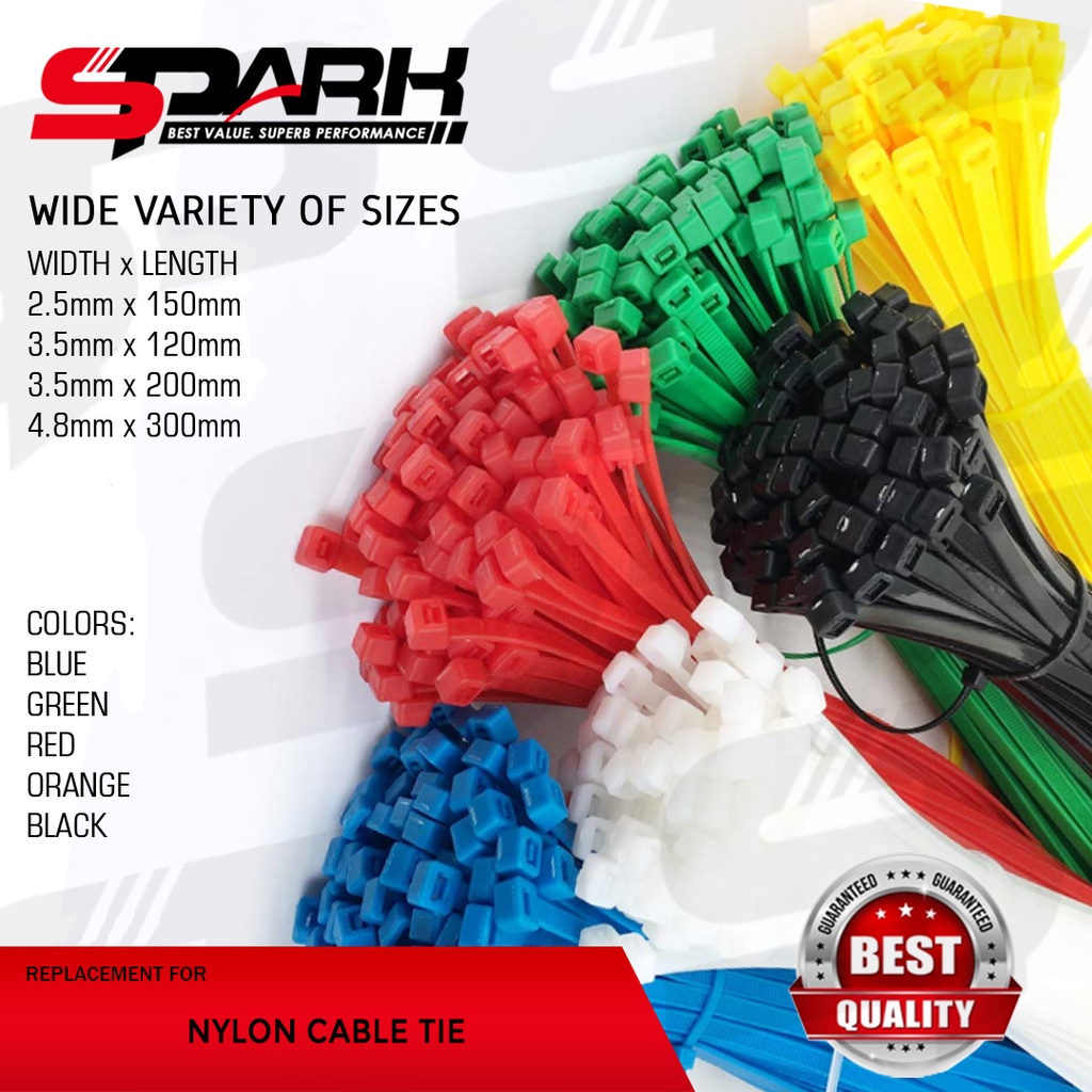 (100pcs) 5 inches / 120mm length Heavy Duty Colore Nylon Cable Tie Zip ...