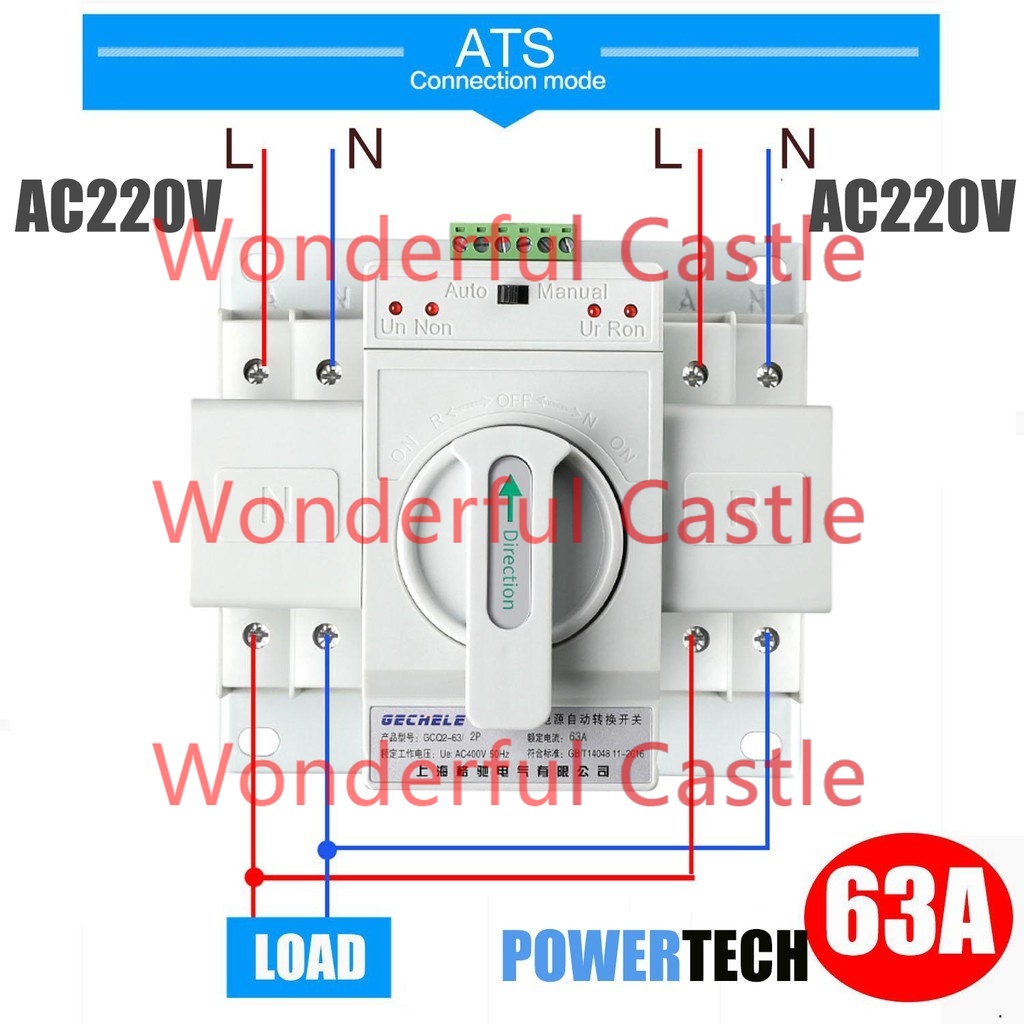 ATS 2P 63A 230V Micro Circuit Breaker Dual Power Automatic transfer ...