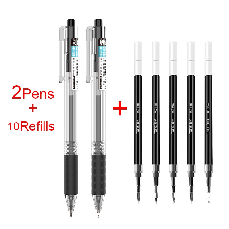 2Pens+10 Refillable Ball Point Pen, Marker Pen, Black/red/blue Gel Ball ...