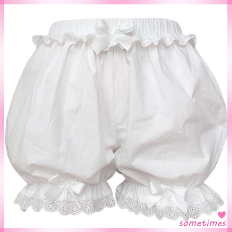 Time Women White Ruffled Lace Bloomer Cute Bowknot Pumpkin Pants Frilly ...