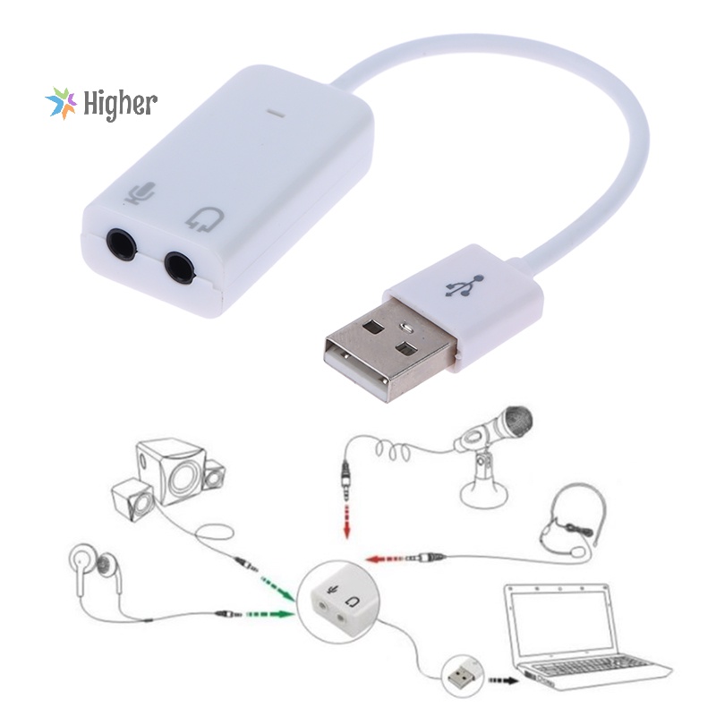 Higher＞ USB 2.0 To Jack External USB Sound Card 3D Audio Headset Microphone Earphone 7.1 Channel ...