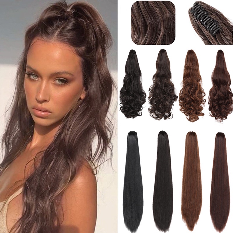50CM Hair Wigs Long Curly Hair Straight Hair Wig With Claw Clip ...
