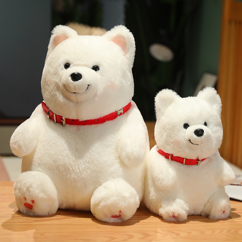 Lifelike Samoyed Husky Plush Toy Cute Stuffed Animal Chubby White Dog ...