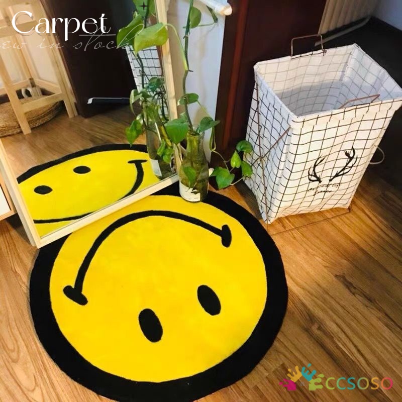 Round Yellow Smiley Face Ins Living Room Rug Children's Bedroom Room ...