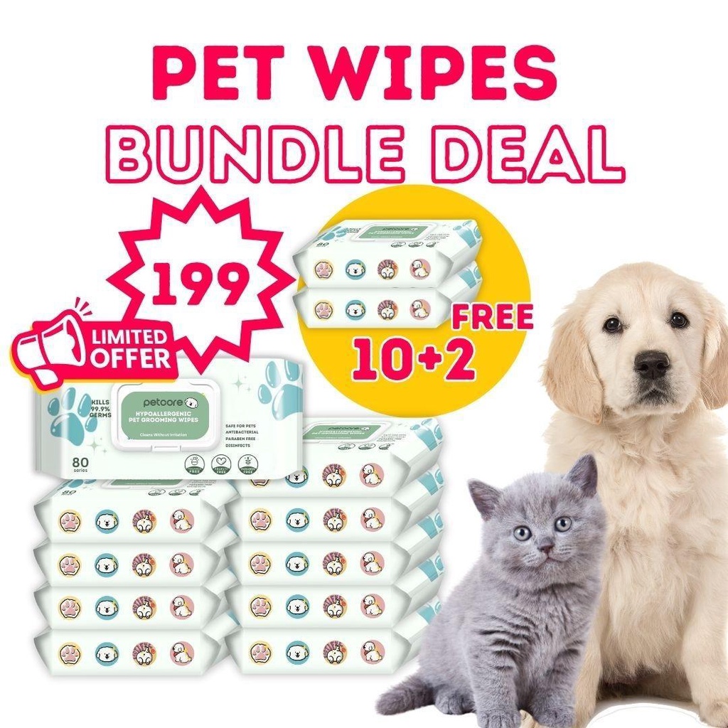 Petcore Grooming Wipes For Cats and Dogs Hypoallergenic Body Wipes Eye ...
