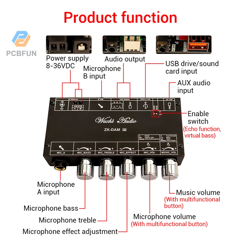 Pcbfun DAM H1 Karaoke Reverb Board Pre-Effects Mic Microphone Karaoke ...