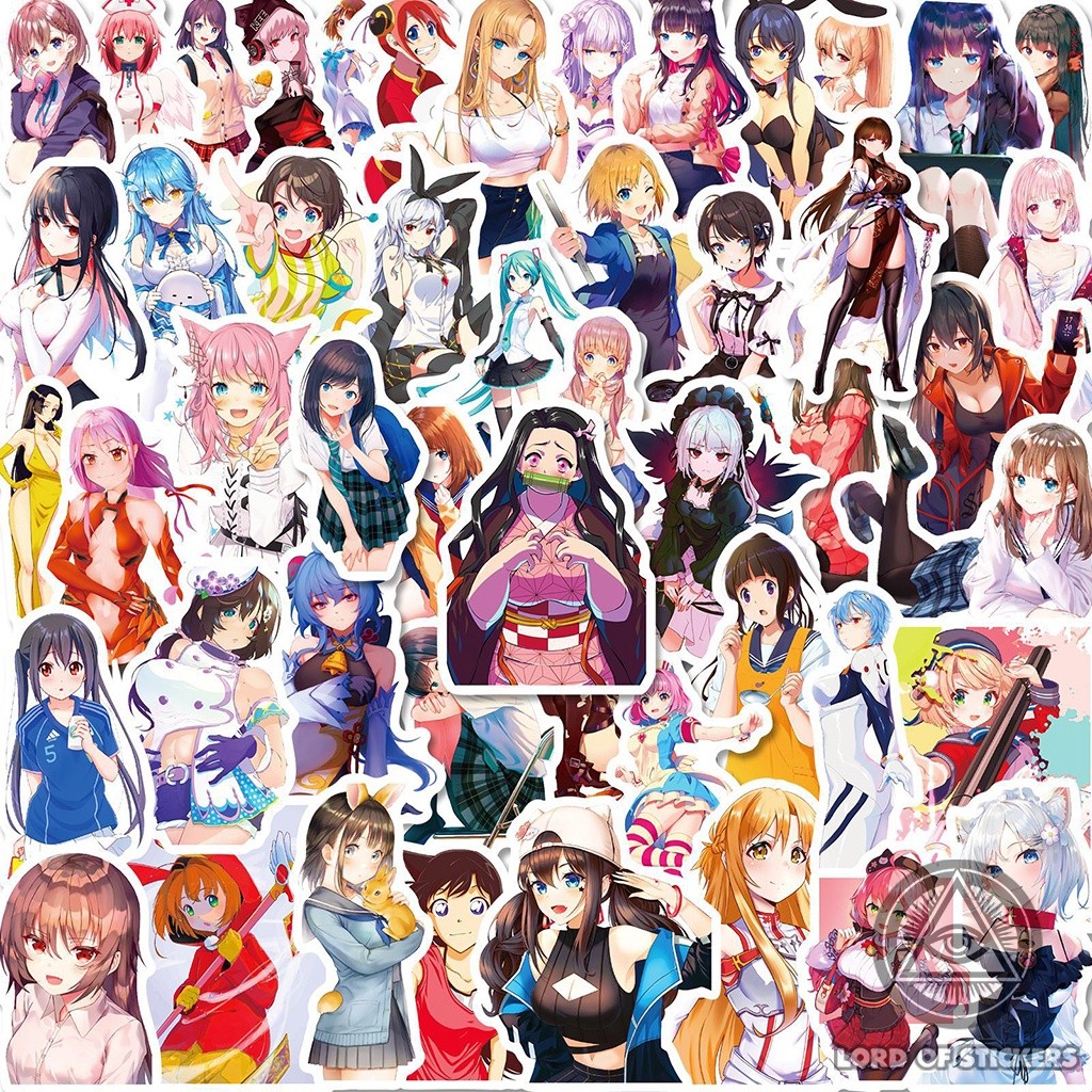 Set of 50 Cute Waifu Anime Girl Stickers, Waterproof Anime Women's ...