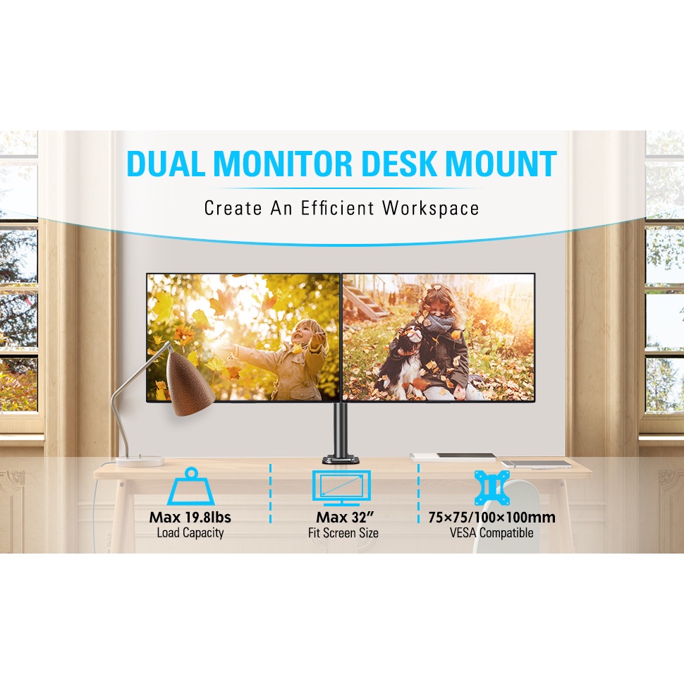 Inplay KMT-2 Dual Arm Monitor Stand Monitor Mount Adjustable With C Clamp Stand For 14-27 ...