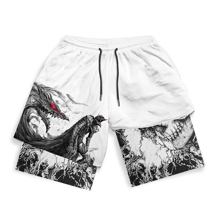 Athletic Quick Dry 2 In 1 Compression Shorts For Men Stylish Manga Anime Berserk Gym Workout