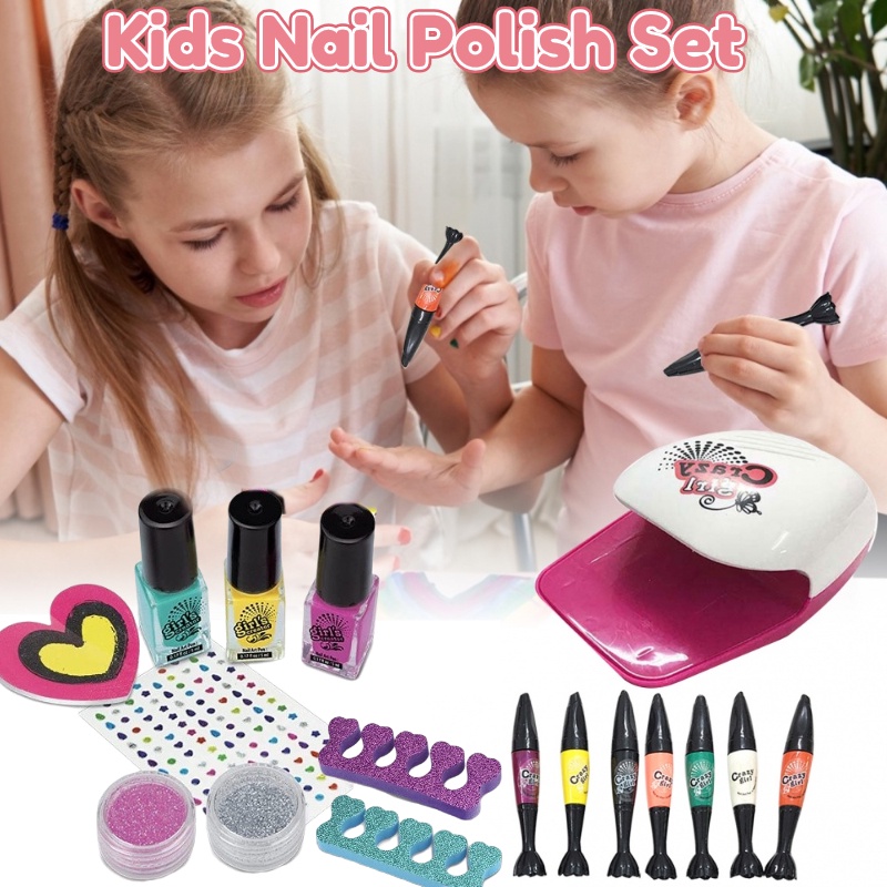 Kids Nail Polish Set Dryer Nail Salon Safety Non-toxic Pretend Role ...