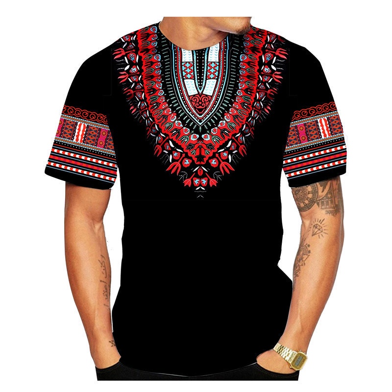 Summer ethnic shirt top casual short sleeved pattern T-shirt retro ...