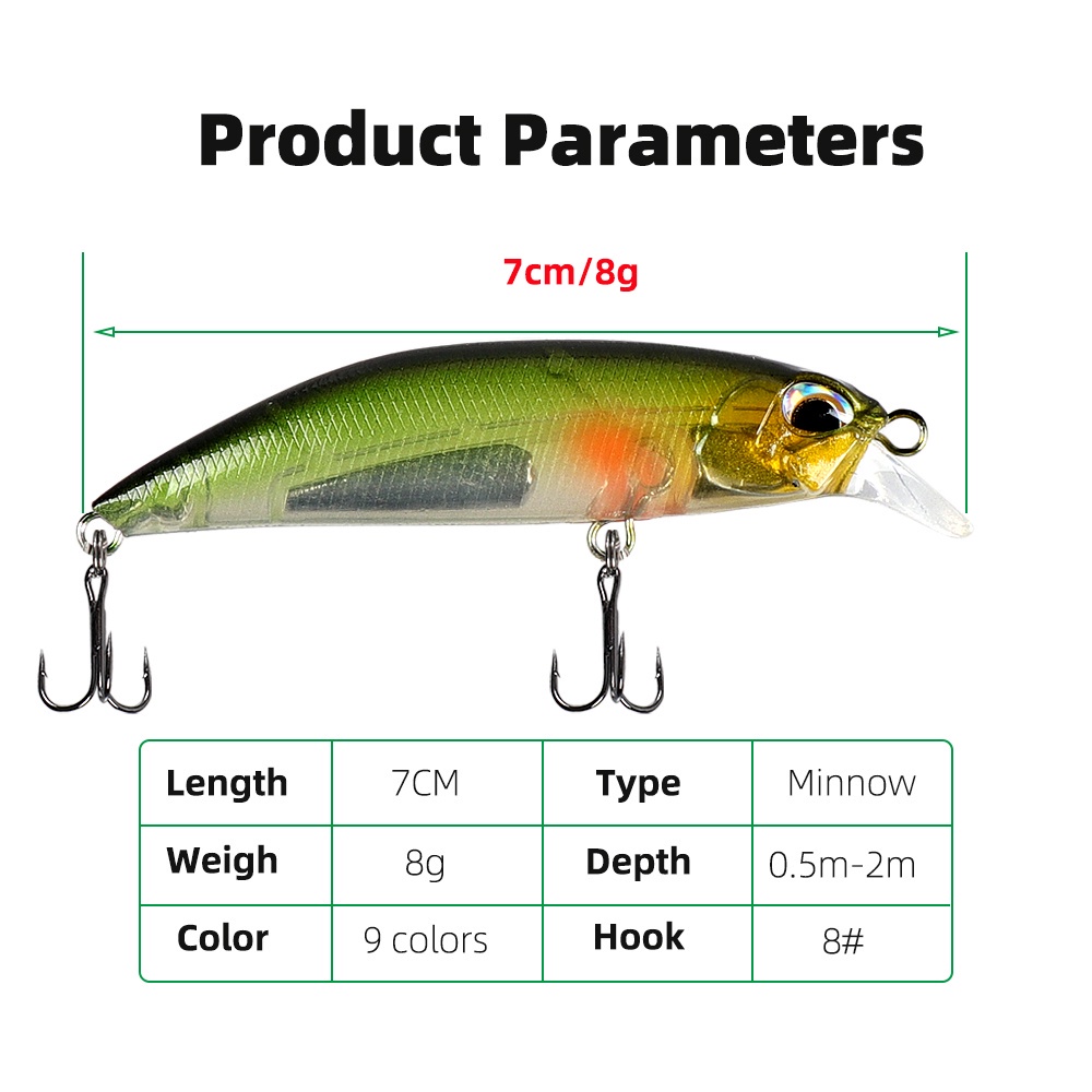 Lure for Fishing 7cm/8g Sinking Minnow Fishing Lure Fishing Gear Ghost ...
