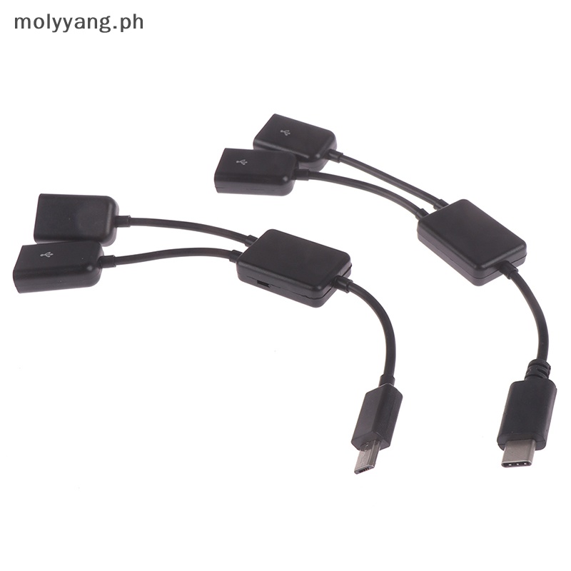 LYN Micro usb / type c to 2 otg dual female usb port hub cable y ...