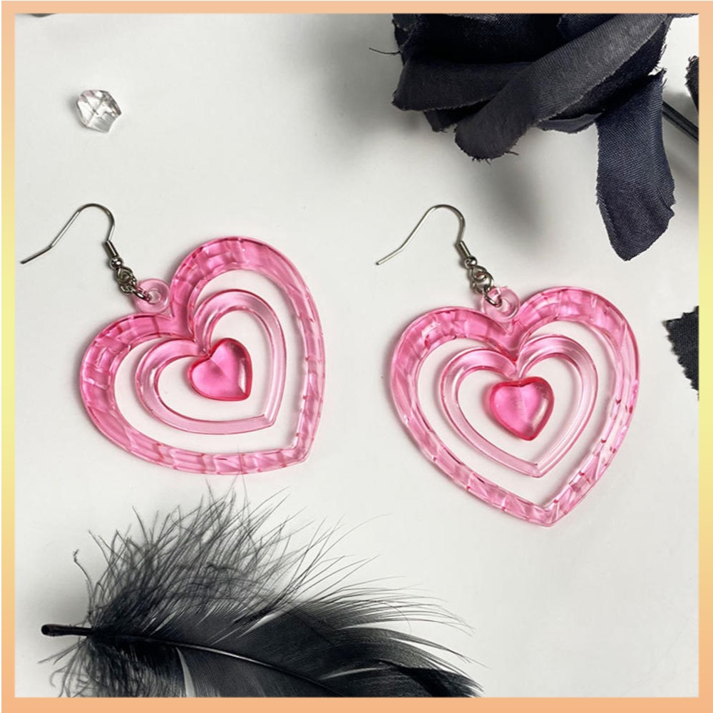 Y2K Earrings Pink Hollowout Heart Earrings Korean Fashion Kawaii ...
