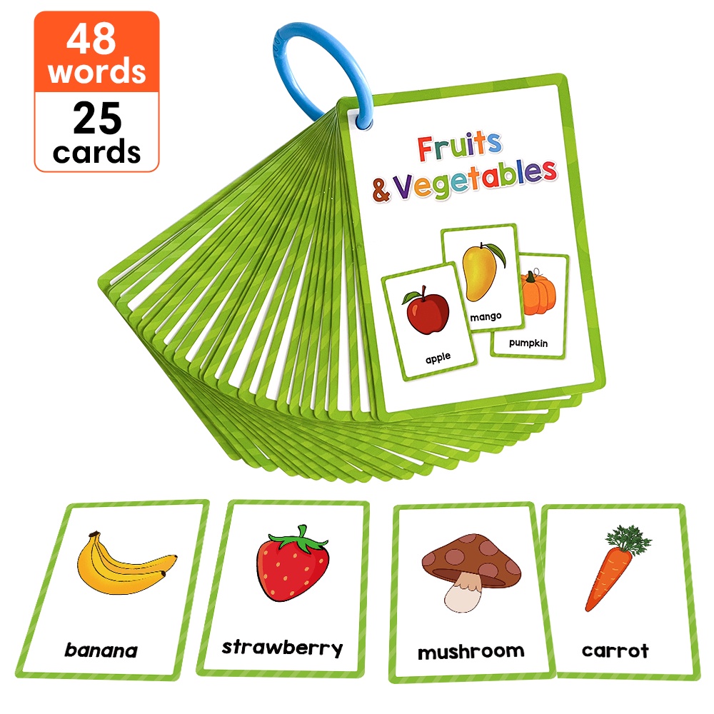 25pcs Children Fruit Vegetable Vocabulary Cognitive Card Flash kid ...