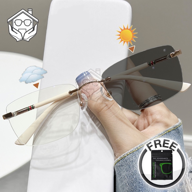 Photochromic Anti Radiation Frameless Glasses For Women Men Rimless ...